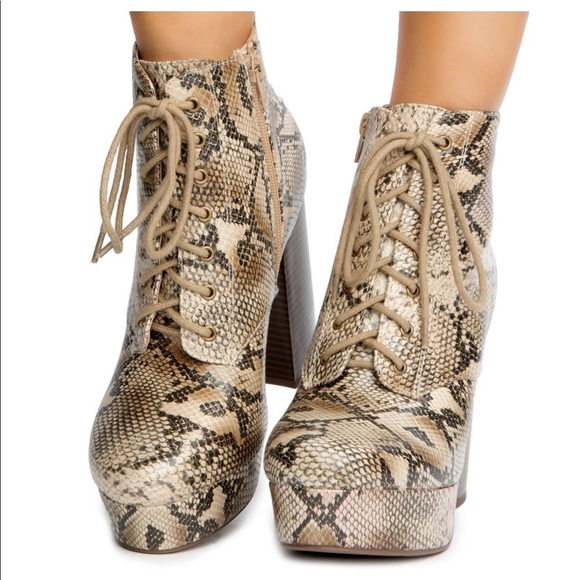 Boutique | Shoes | Snake Python Chunky Lita Heel Ankle Combat Boots ...